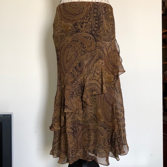 Lauren Ralph Lauren | Skirts | Brown Black Tan Paisley Ruffle Tiered ...